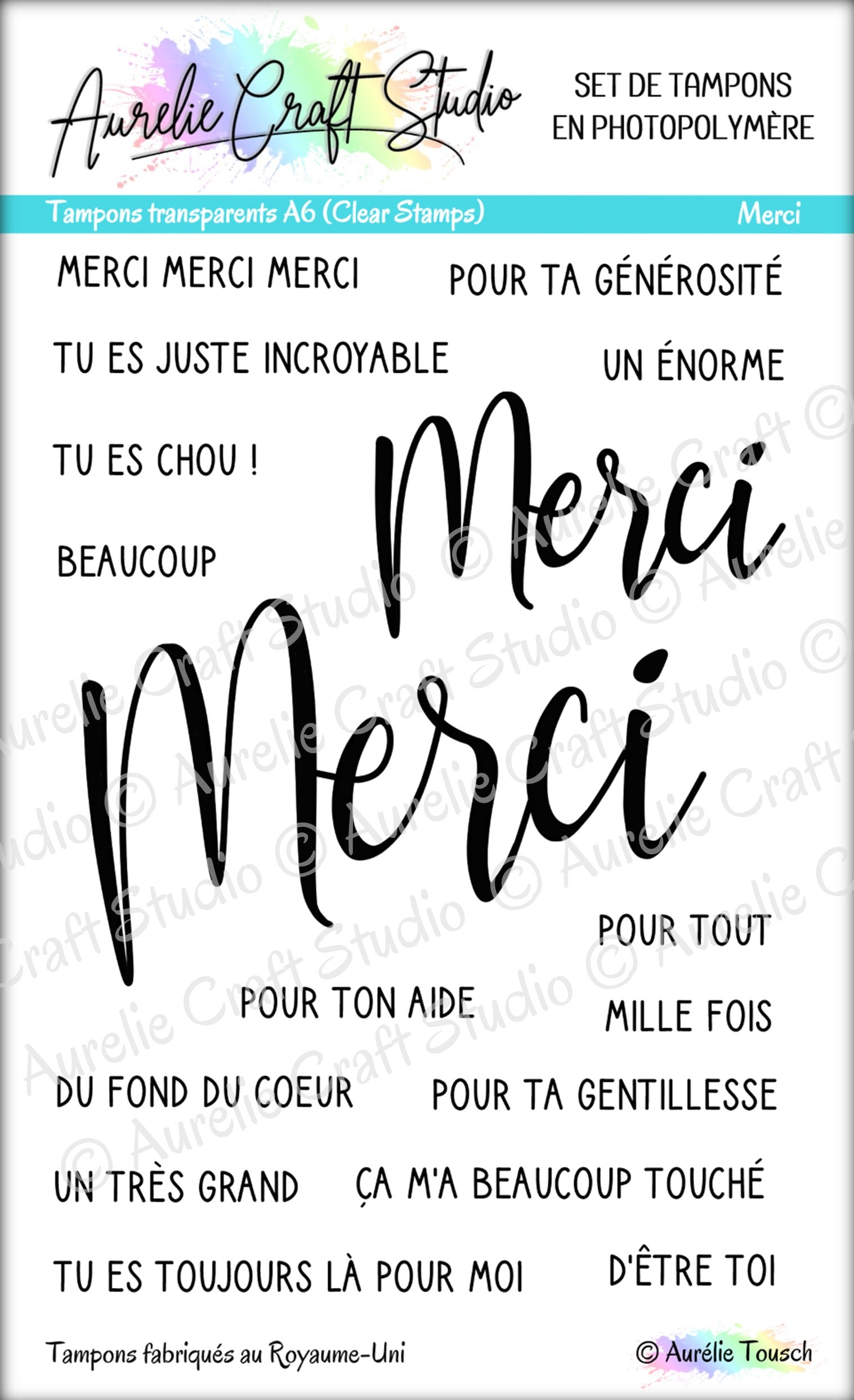 Tampons transparents - Merci – Aurelie Craft Studio